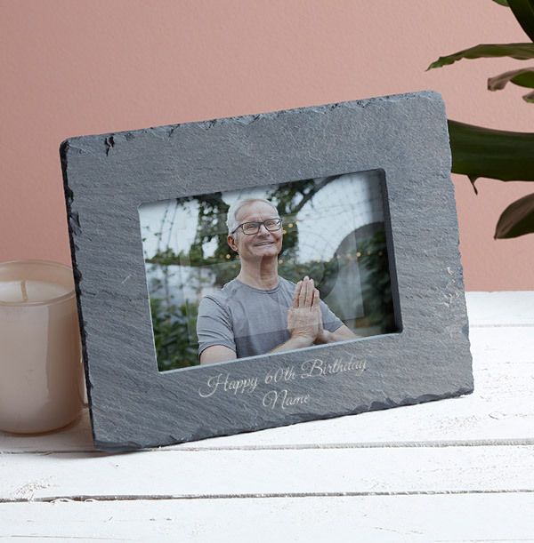 60th Birthday Personalised Slate Photo Frame - Landscape | Funky Pigeon