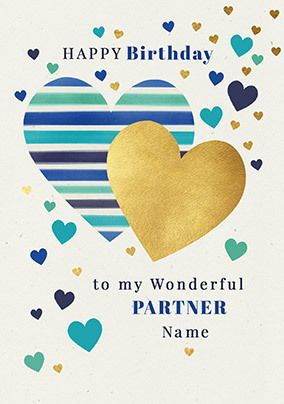 Wonderful Partner Hearts Personalised Birthday Card | Funky Pigeon