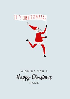 Santa Running Personalised Christmas Card | Funky Pigeon