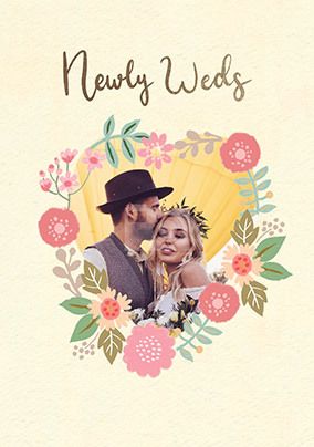 Newly Weds Floral Photo Wedding Card | Funky Pigeon