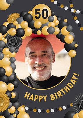 50th Black and Gold Birthday Card | Funky Pigeon