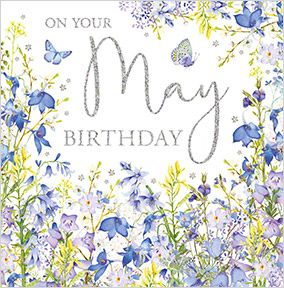 Blue Floral May Birthday Card | Funky Pigeon