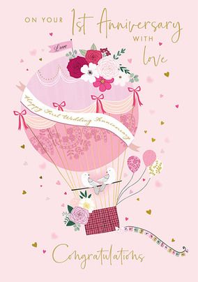 1st Anniversary Hot Air Balloon Card | Funky Pigeon