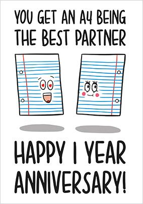 A4 Best Partner 1st Anniversary Card | Funky Pigeon